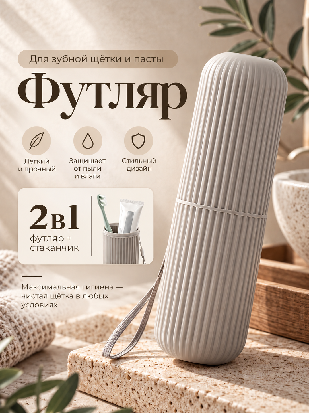 Футляр для зубных щеток и пасты Доляна "Ребрис", дорожный, размер 19 см, цвет серый