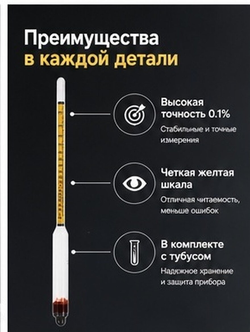 Гидрометр Для Измерения Алкоголя 0-100 Градусов С Точечной Шкалой Для Домашних Напитков И Виноделия 26.90X2.00X2.00CM