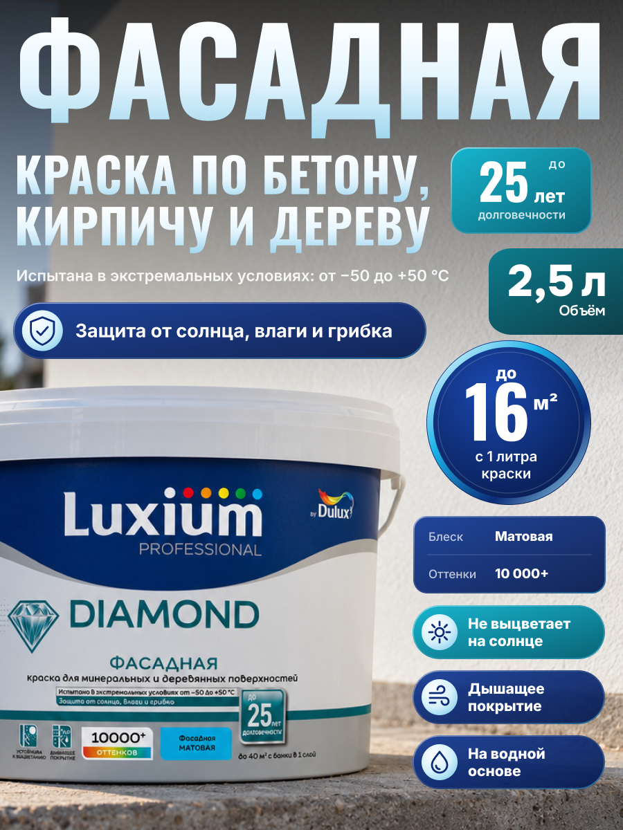 Фасадная краска Dulux Diamond база BW белая 2.5 л