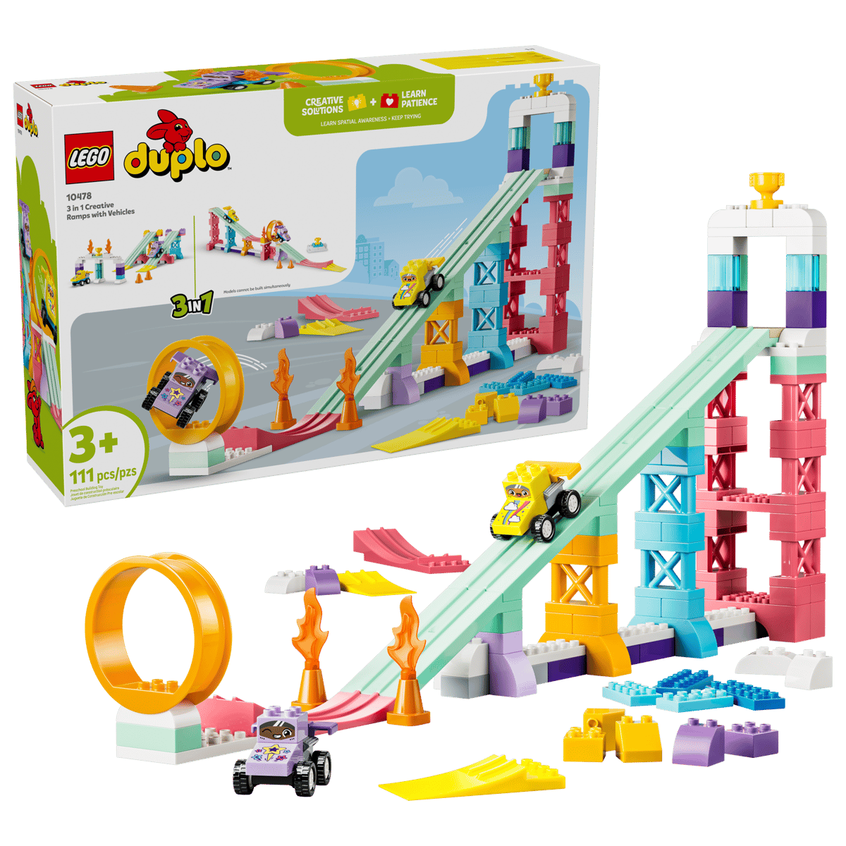 Конструктор LEGO DUPLO 10478 Креативные рампы с машинками 3-в-1, 111 деталей