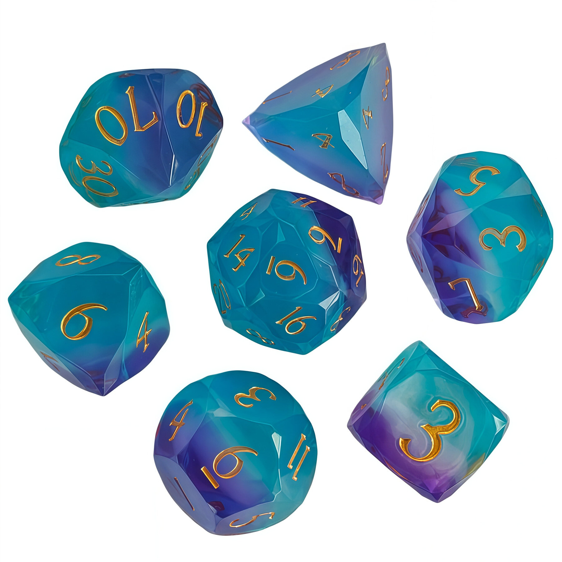 Набор рубленых кубиков D&D, 7-гранейные RPG-кости, зелено-фиолетовые двухцветные с золотыми цифрами, кости D&D