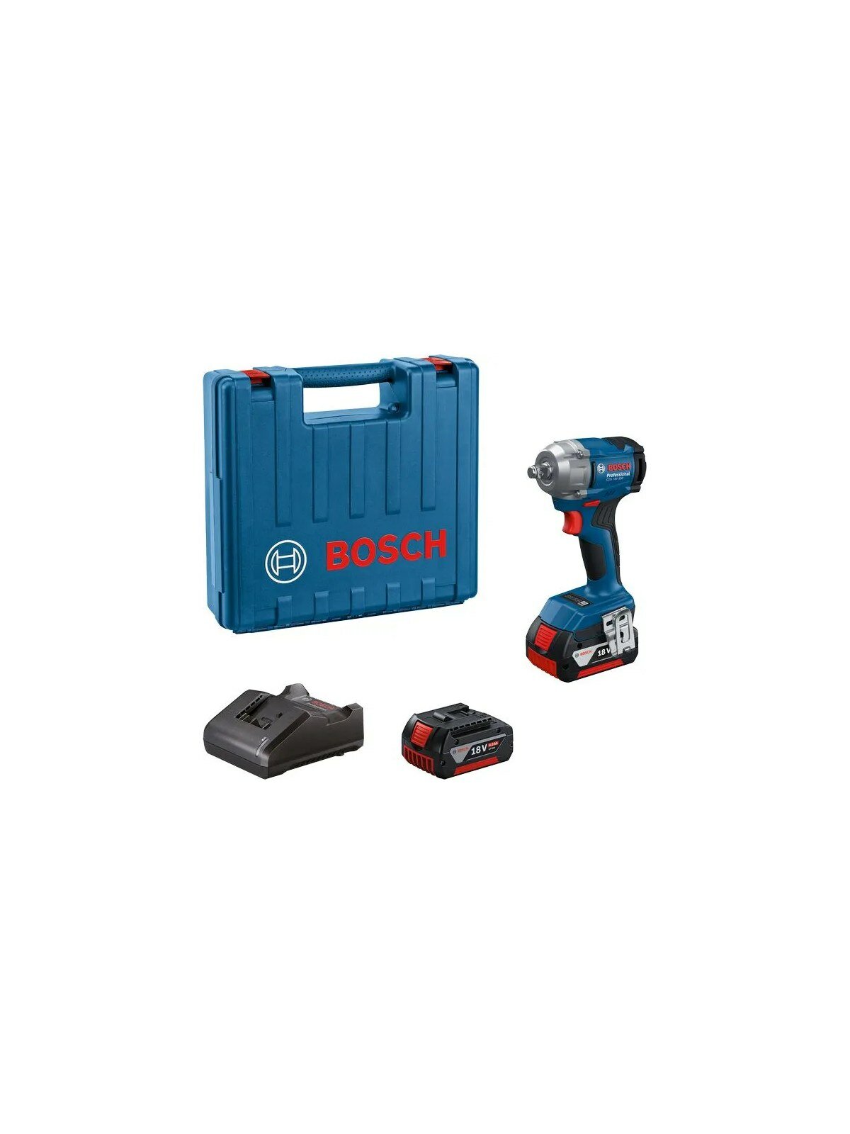 Гайковерт аккумуляторный ударный BOSCH GDS 18V-350, 18В, 350Нм, 2 АКБ 4.0 Ач, ЗУ, L-Case, 06019M5021