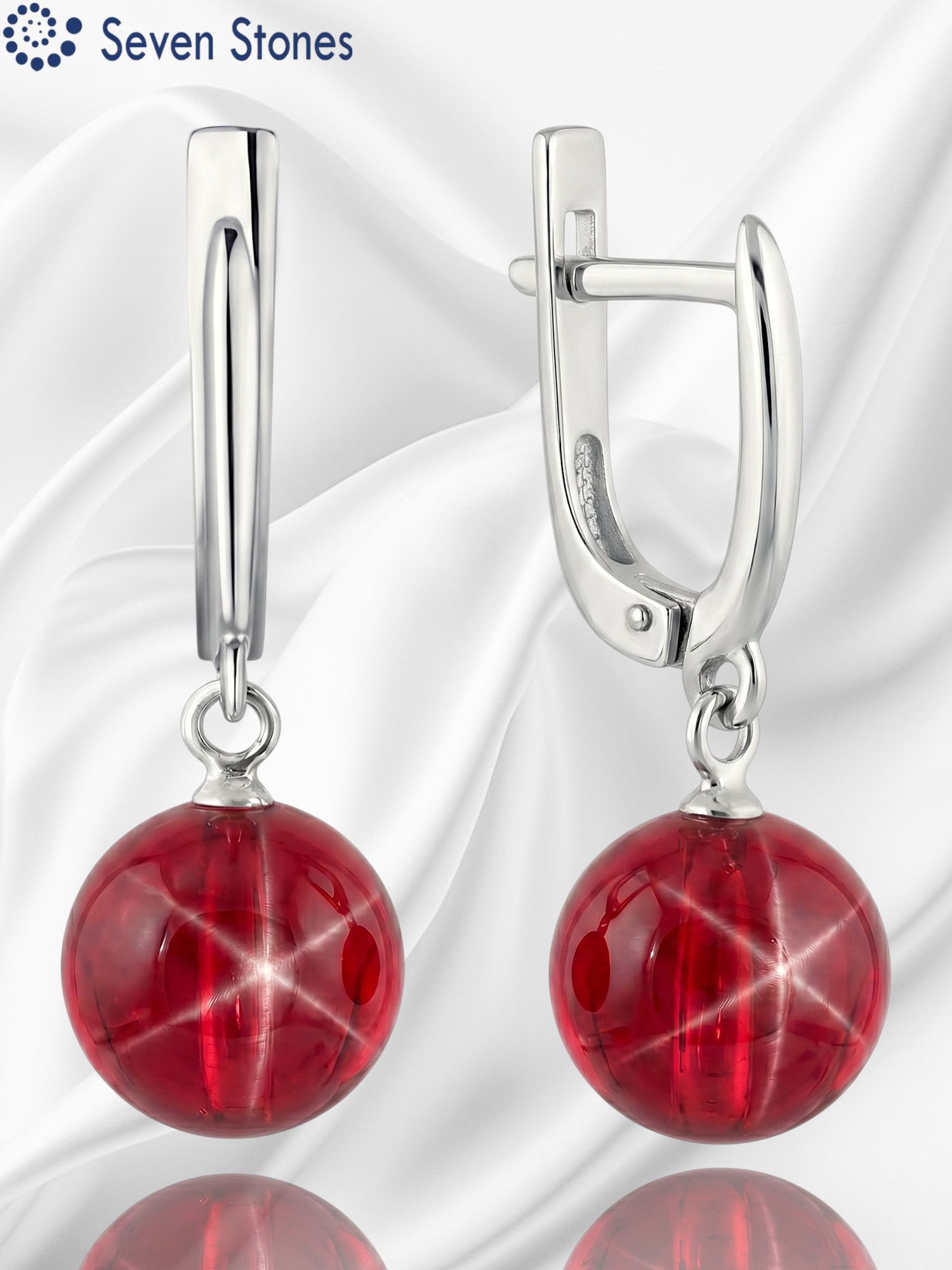 Серьги Seven Stones, серебро, 925 проба, родирование, корунд синтетический