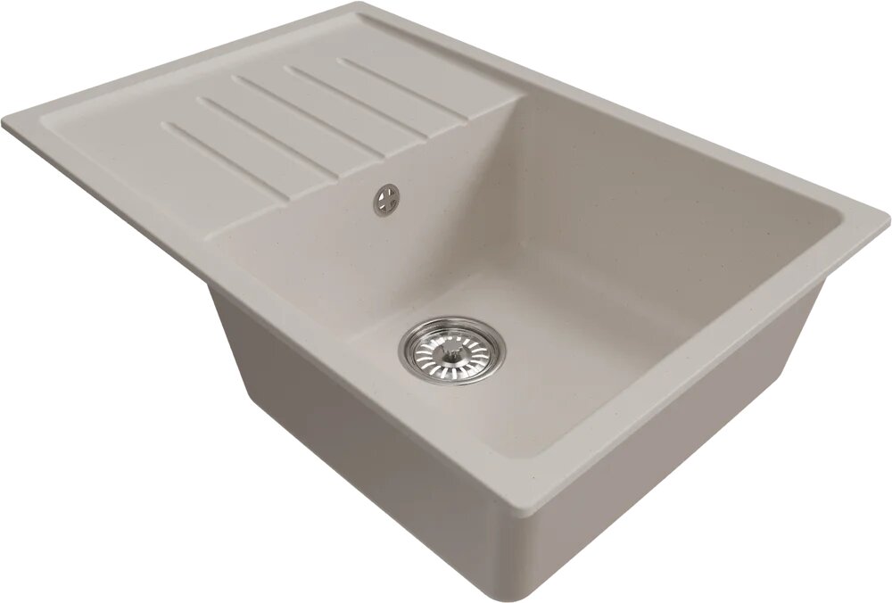 Мойка кухонная Mixline ML-GM19 мраморная, 75x50, прямоугольная, мойка для кухни, белая, с крылом, матовая