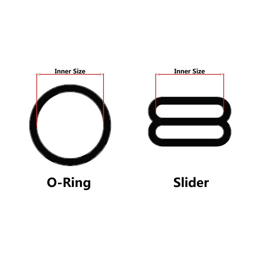 Металлические пряжки для белья, 100 шт. Черный, 6mm, O-ring Slider