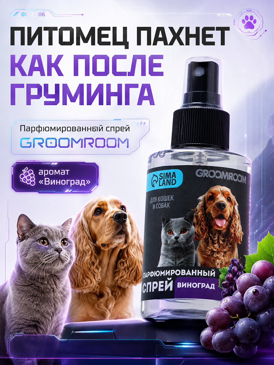Духи парфюм для собак и кошек (гипоаллергенный) виноград 100 мл