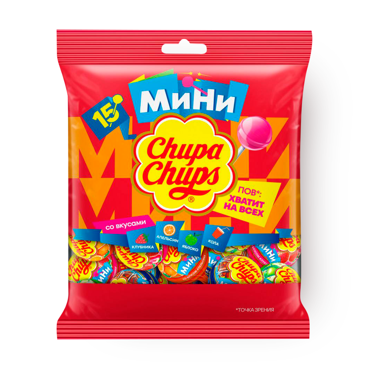 Леденцы на палочке Chupa Chups Mini ассорти вкусов, флоу-пак, 90 г