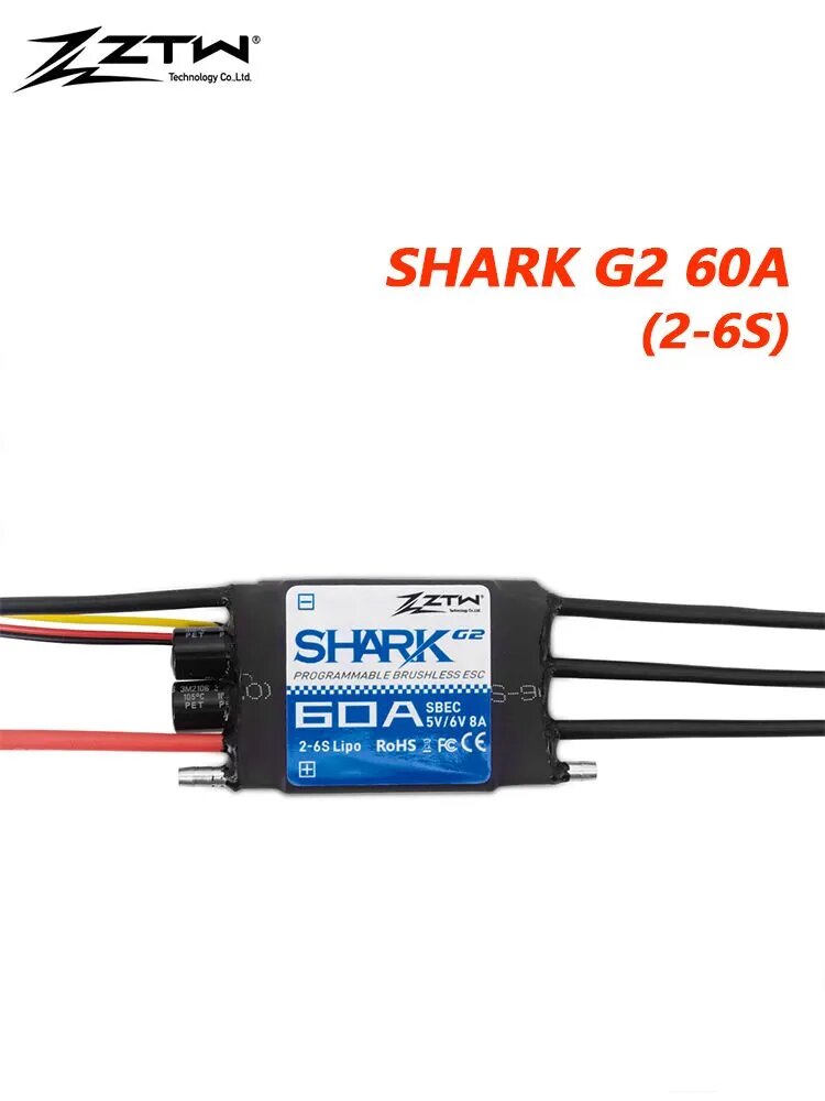 ZTW 32-Bit 60A Shark G2 ЭСК Бесколлекторный регулятор Подводный двигатель(2-6S)
