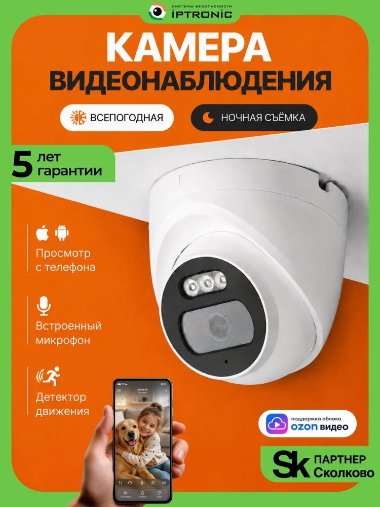Купольная IP-камера видеонаблюдения с микрофоном 2МП POE IPTRONIC IPT-IP3DP(2.8)A,1920х1080 Ivideon уличная, для офиса, пвз, дома