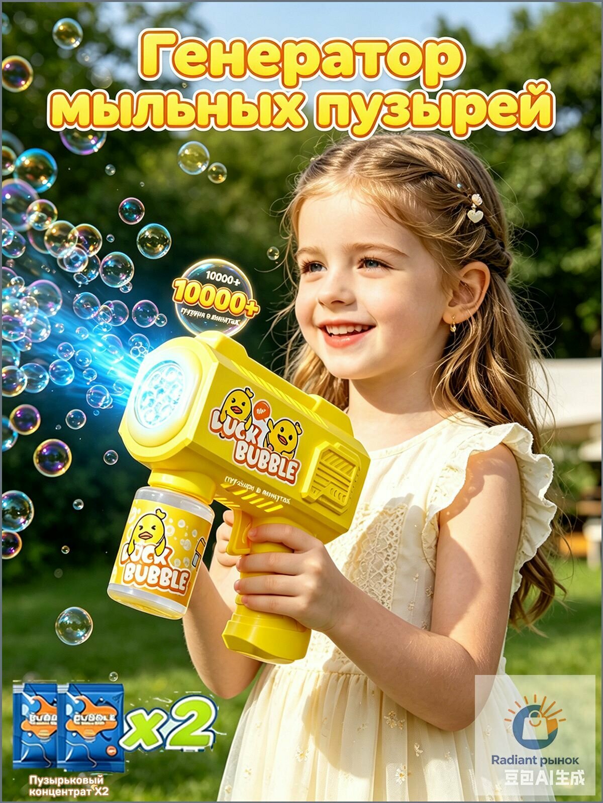 Генератор мыльных пузырей, Пистолет для мыльных пузырей / Подарок мальчику Девочки