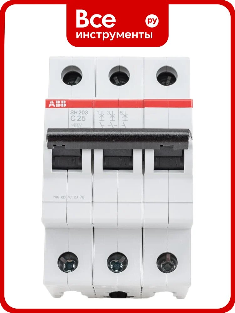 Автоматический трехполюсный выключатель ABB C 25A 6kA SH203 2CDS213001R0254, модульный тип, монтаж на DIN‑рейку