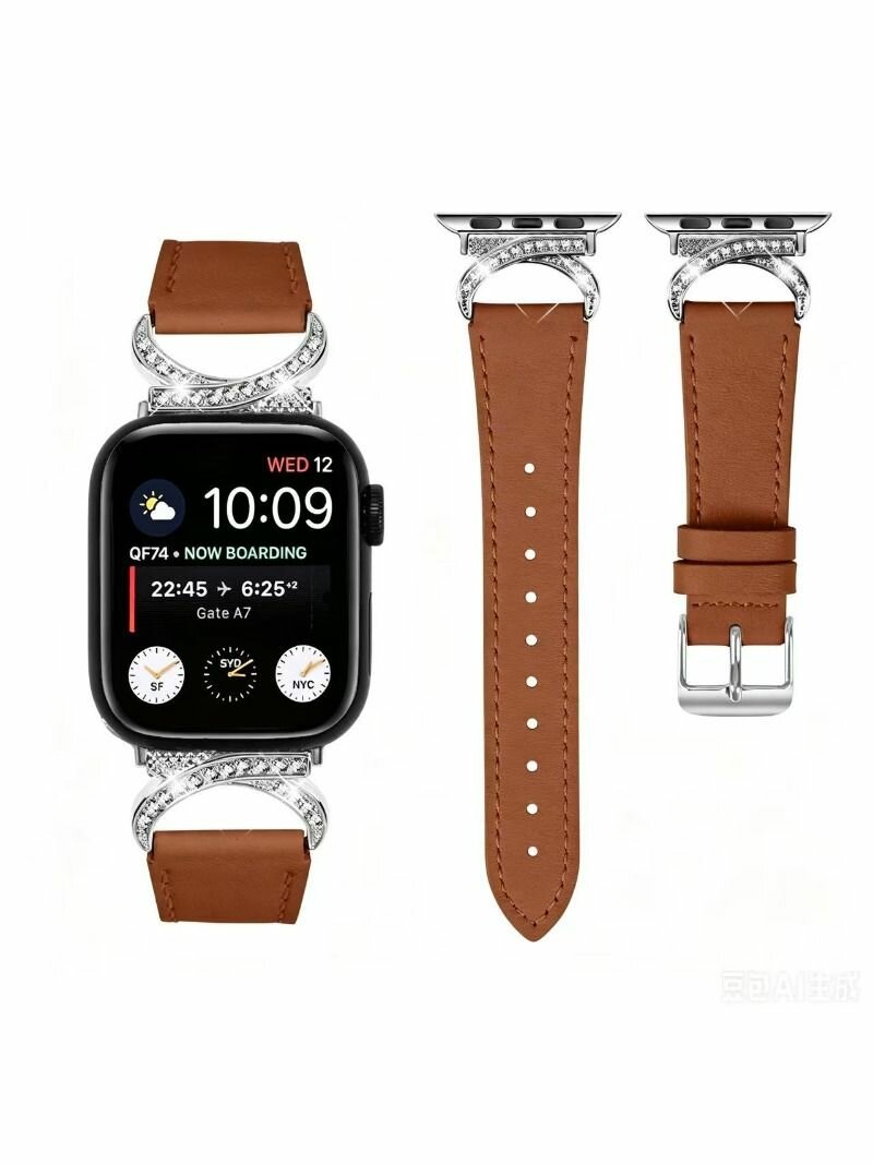 Кожаный ремень с алмазным украшением для Apple Watch, подходящий для Apple Watch 44/45/46/49 мм