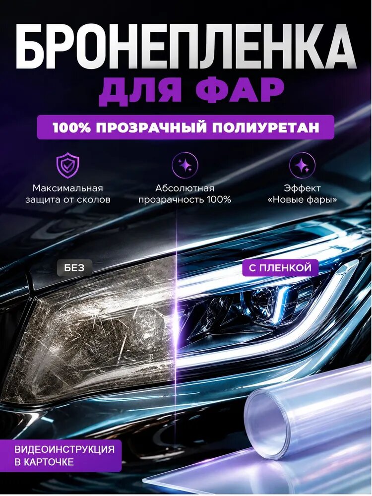 Бронепленка для фар, полиуретановая пленка для фар авто 150 * 30 см