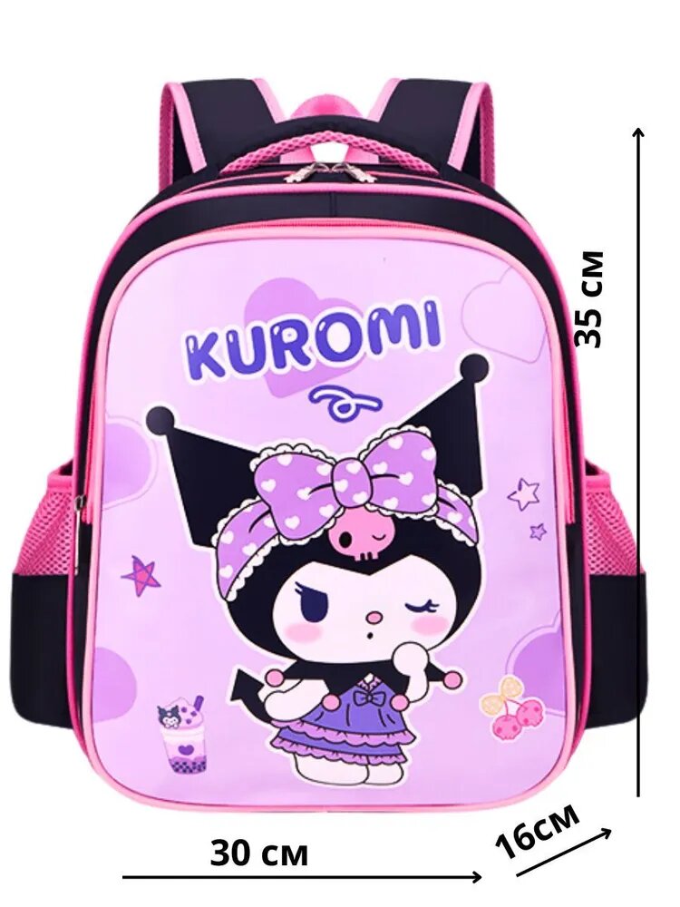 Рюкзак детский Kuromi, черно-розовый, полиэстер, высота 35 см, ширина 16 см, длина 30 см, для девочек — фото 1