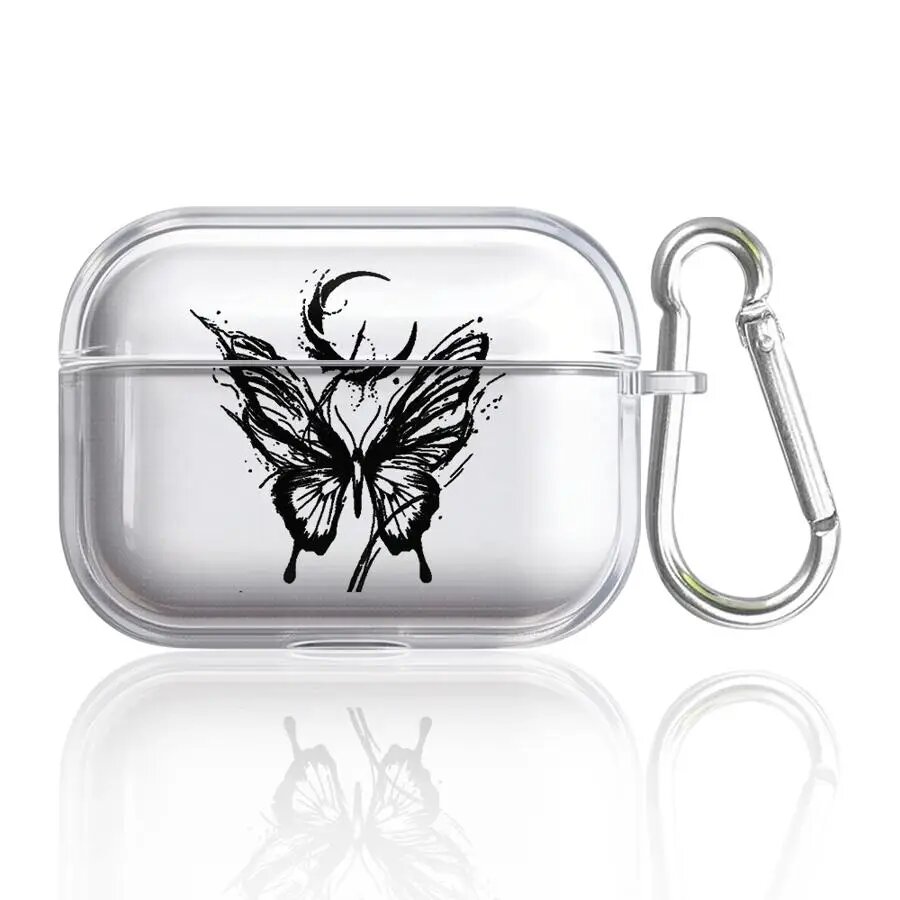 Чехол для Airpods Pro 2 с бабочкой и луной, прозрачный