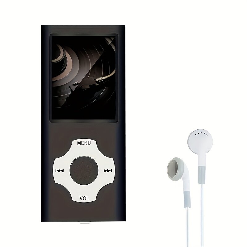 MP4/MP3 плеер с шумоподавляющими наушниками, высокая точность звука, встроенный микрофон, регулировка громкости, поддержка музыки, видео, фото, записи, электронных книг, LED дисплей, слот для TF карты, перезаряжаемый литиевый аккумулятор, к