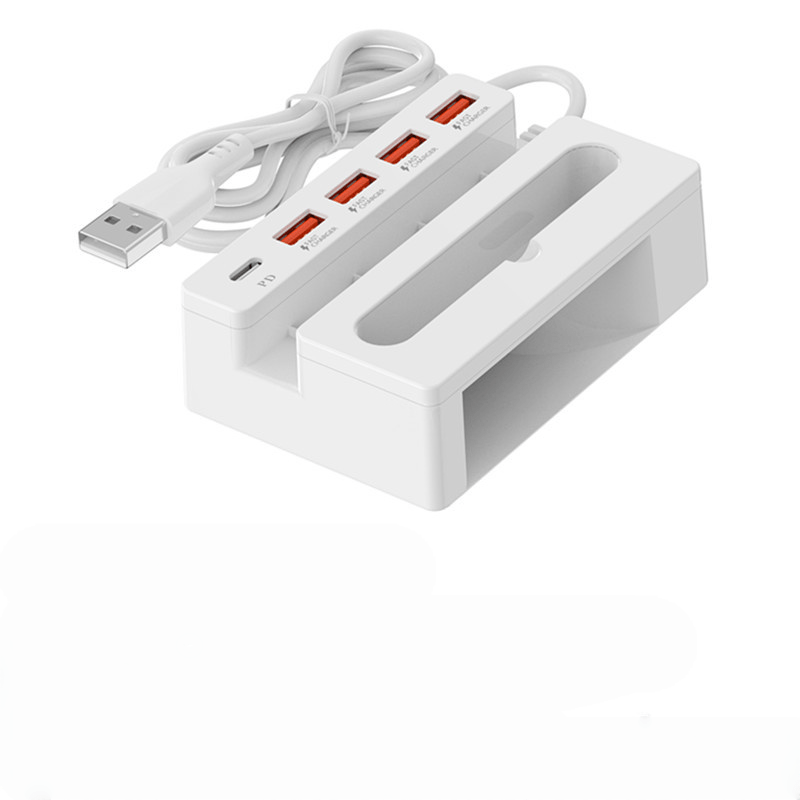 Многофункциональное зарядное устройство с 3 портами USB и 1 портом Type-C, встроенной подставкой и усилителем, 65 Вт, компактный дизайн, белый