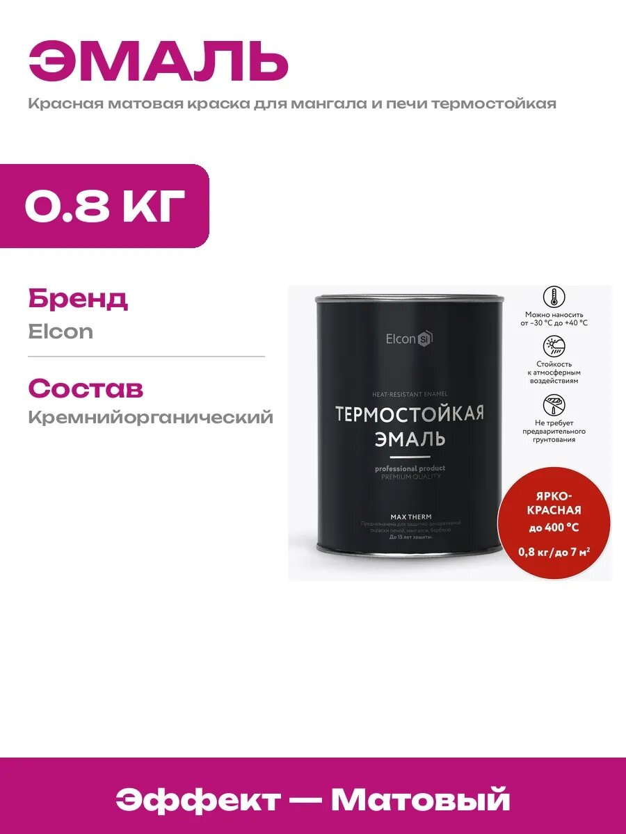 Ярко-красная термостойкая краска для печей и мангалов 400 С