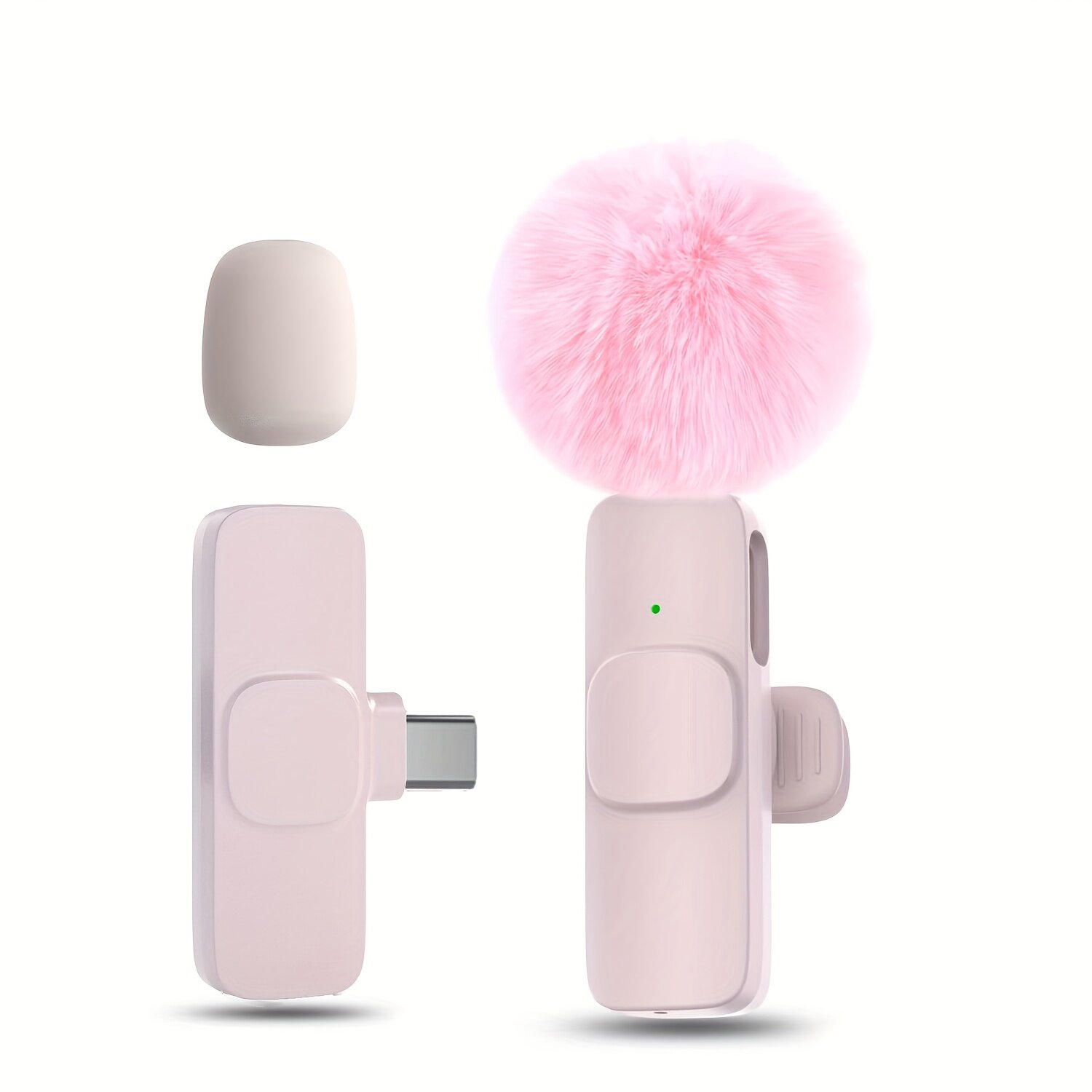 Беспроводной петличный микрофон с клипсой, всенаправленный, USB-C, запись одним нажатием, USB-зарядка, литий-полимерный аккумулятор, для прямых трансляций и видеоконференций, розовый, модель 1 в 1 Type-C