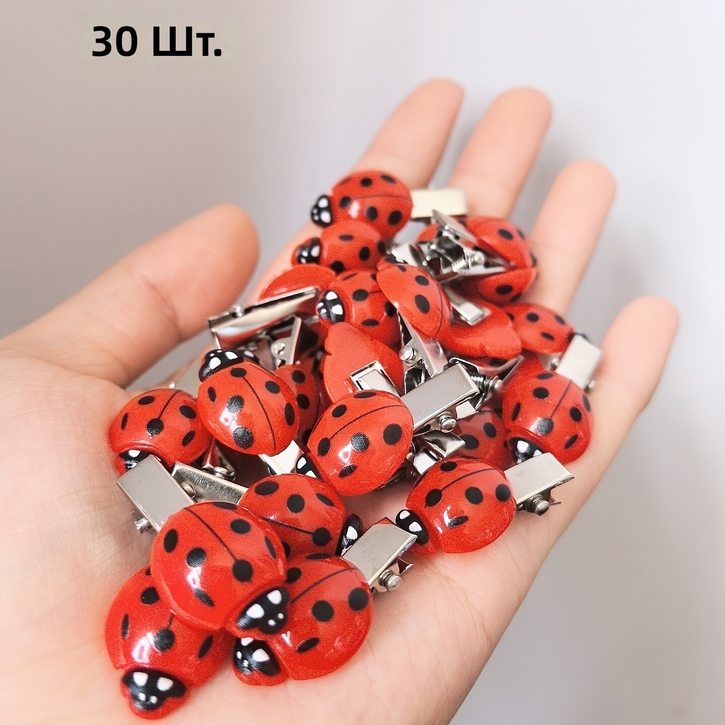 Красные заколки-божьи коровки для волос, 30 штук