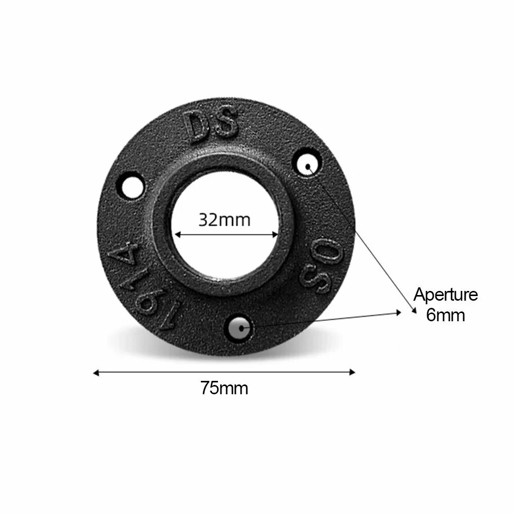 Черный металлический фланец для труб 1/2", 3/4", 1" 3 holes 1--