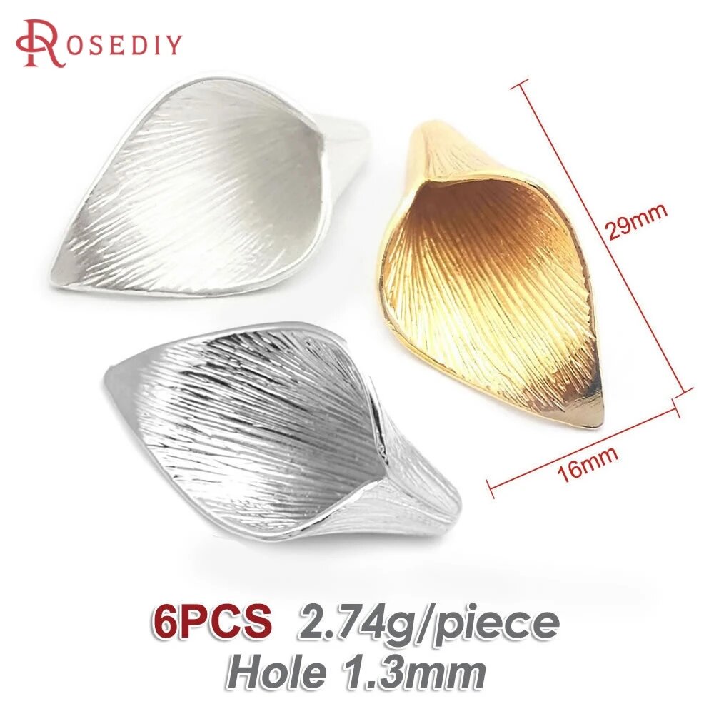 Заключения для бусин Rosediy, латунь, серебряный, цветок лилии Silver Color, 29x16x8MM 6PCS