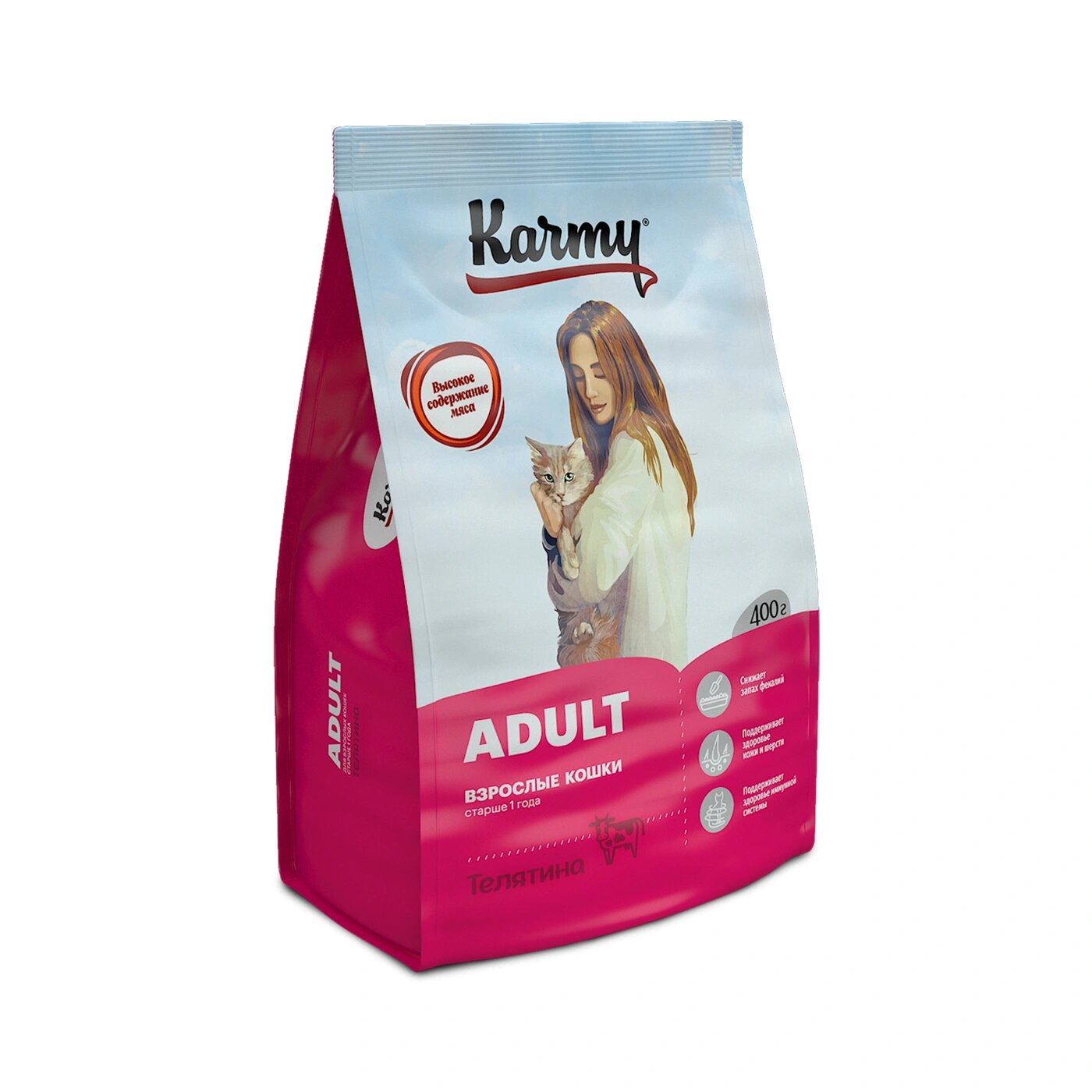 Корм сухой Карми Adult для взрослых кошек Телятина, пакет 400г