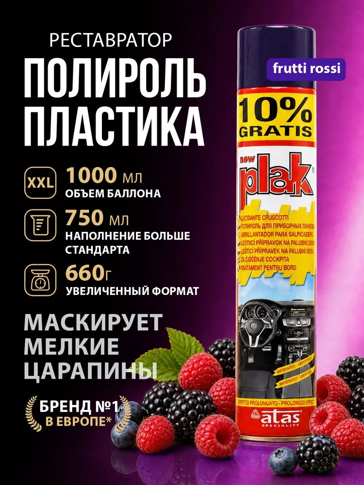 Полироль для пластика авто Plak Красные Фрукты/Frutti Rossi 750 мл блеск и защита панели