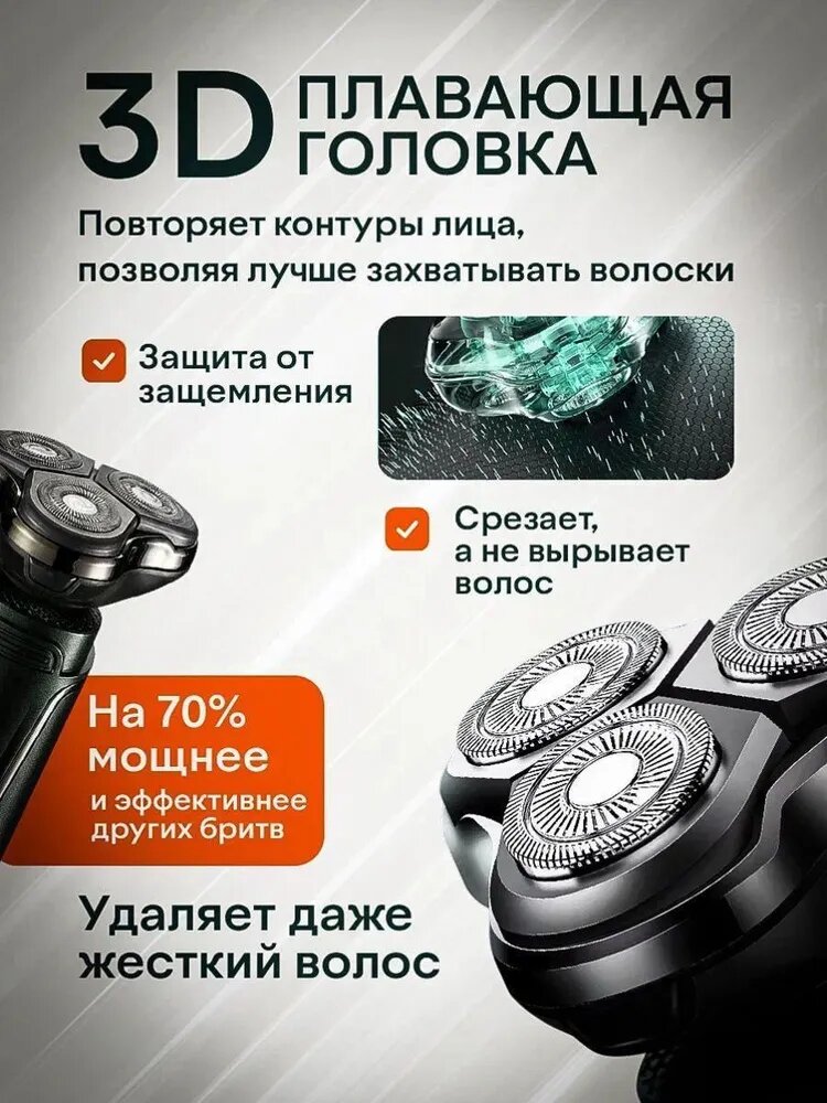 Электробритва BRITVA 3в1, темно-зеленый, влажное и сухое бритье, IPX7 — фото 1