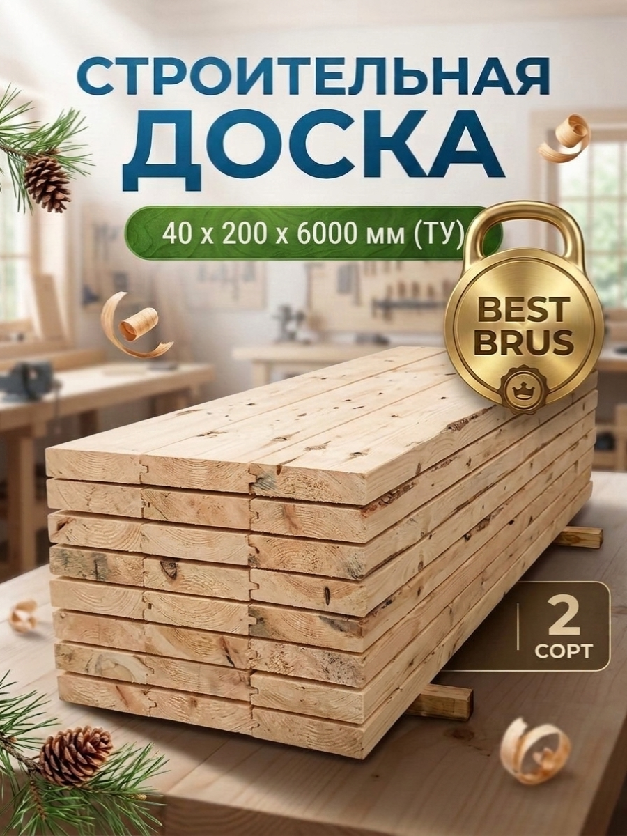 Доска BEST BRUS ТУ, половая, обрезная, осина 40х200х6000 ТУ 2 сорт