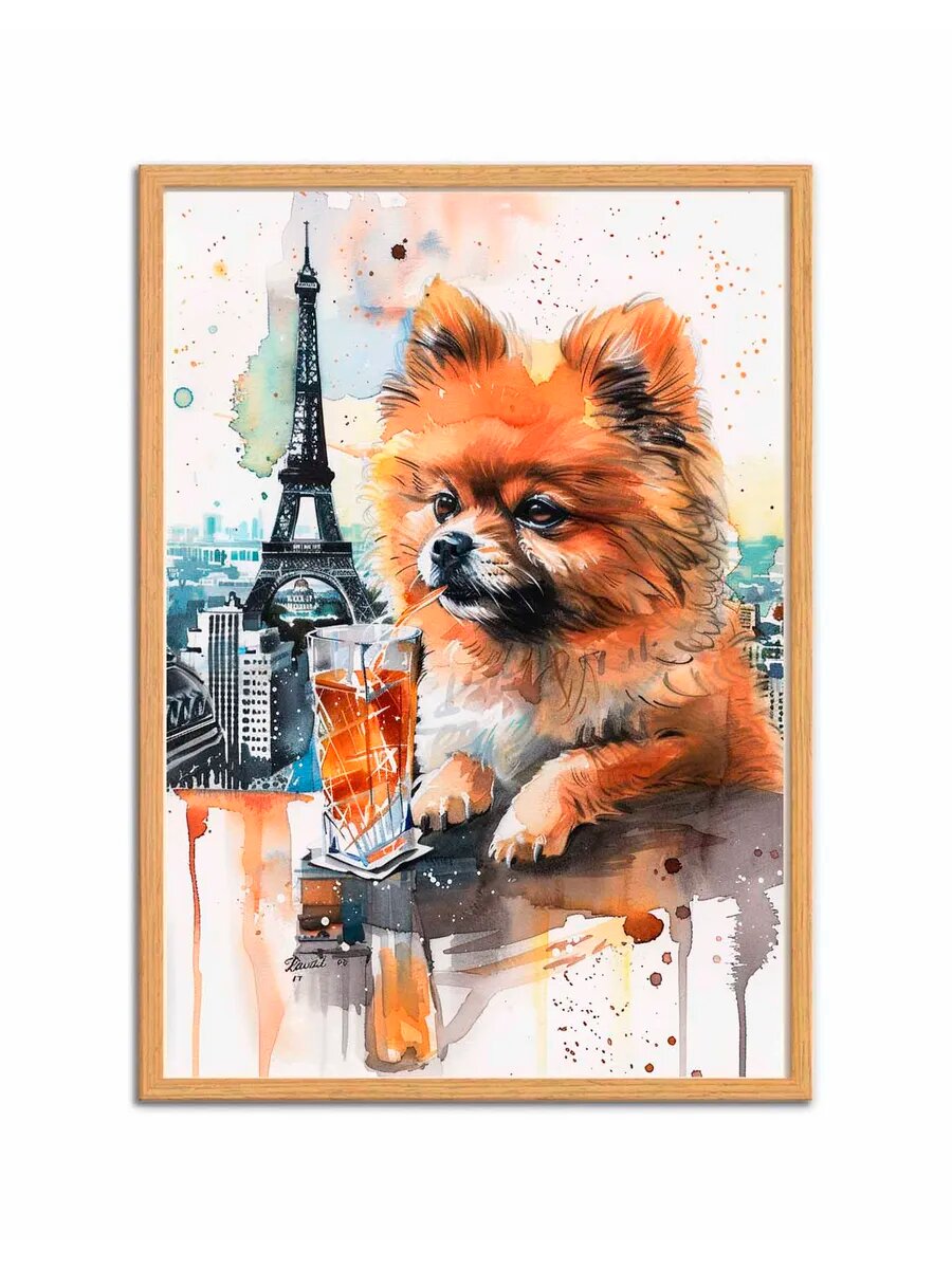 Померанский шпиц пьет Виски 3, Плакат 30x42см