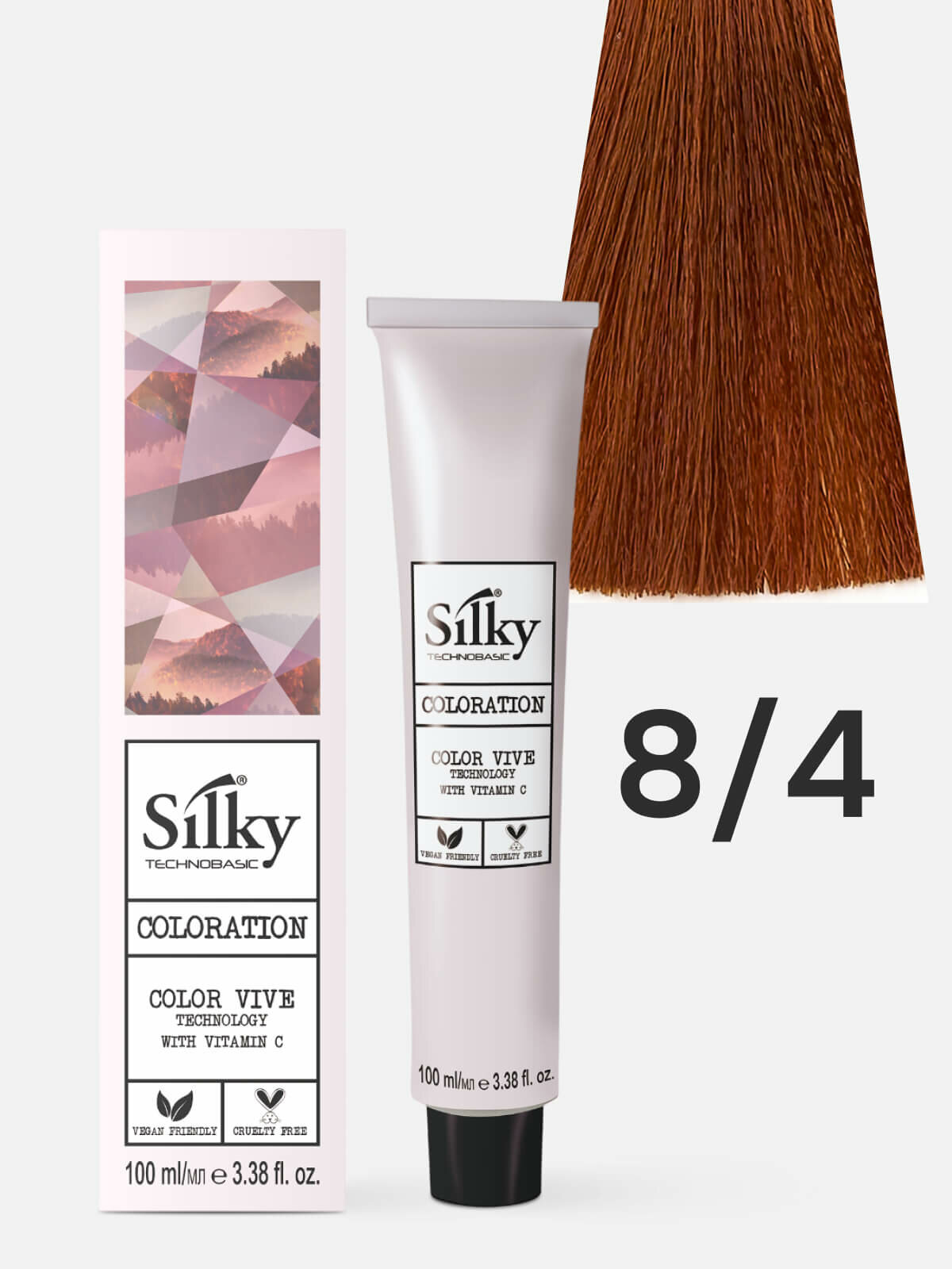 Крем - краска для волос профессиональная Silky Color Vive/Ultralift 8/4 Светлый русый Медный, 100 мл
