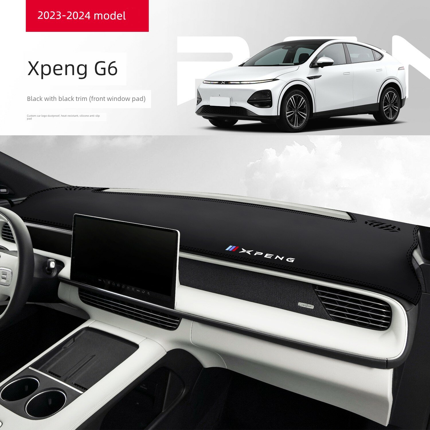 Коврик передний из сукна для салона автомобиля Xpeng G6 2023-2024 модель с черными полосами для защиты салона