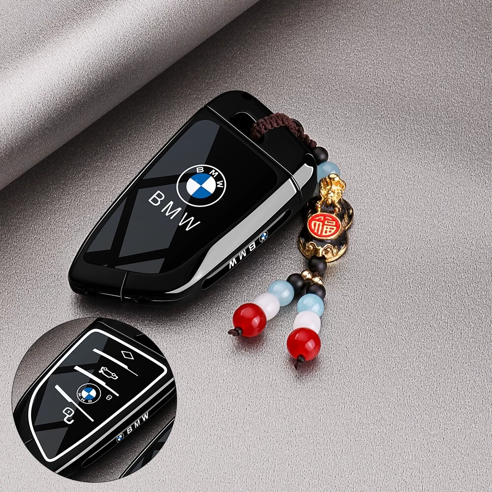 Ключевой чехол BMW A Series черного цвета с термохромным счастливым таджем для моделей 5, 3, 7 Series, X1, X3, X5