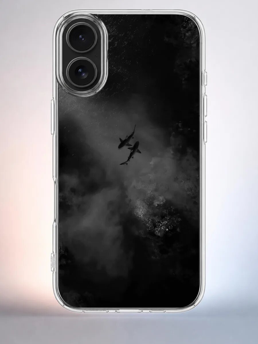 Чехол iPhone 16 акулы сверху силиконовый прозрачный