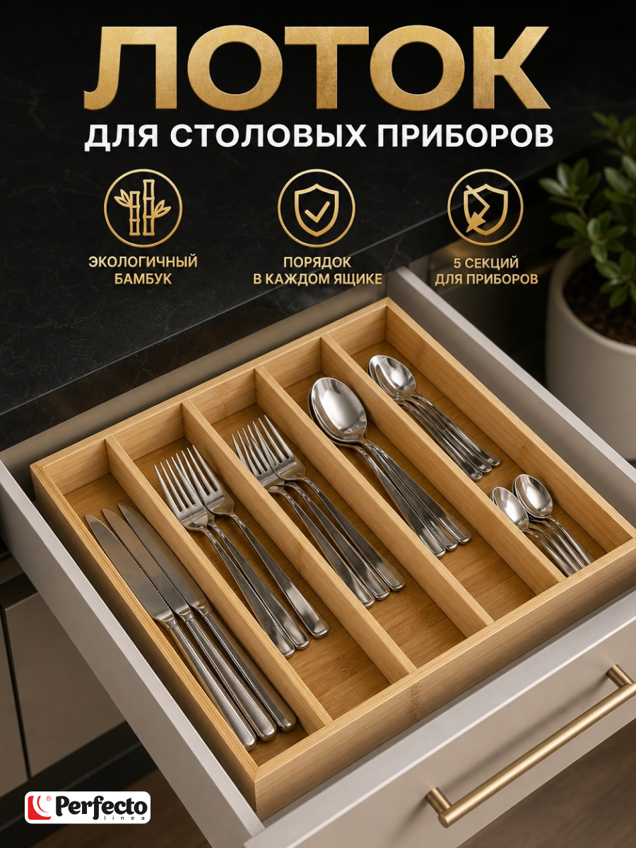 Лоток для столовых приборов, 35х26 см, BAMBOO, PERFECTO LINEA