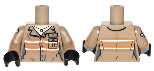 Torso Ghostbusters Jumpsuit Female with 'E.G.' ID Badge and Necklace Pattern / Dark Tan Arms with Ghostbusters Pattern / Black Hands, 973pb2421c01 Dark Tan U