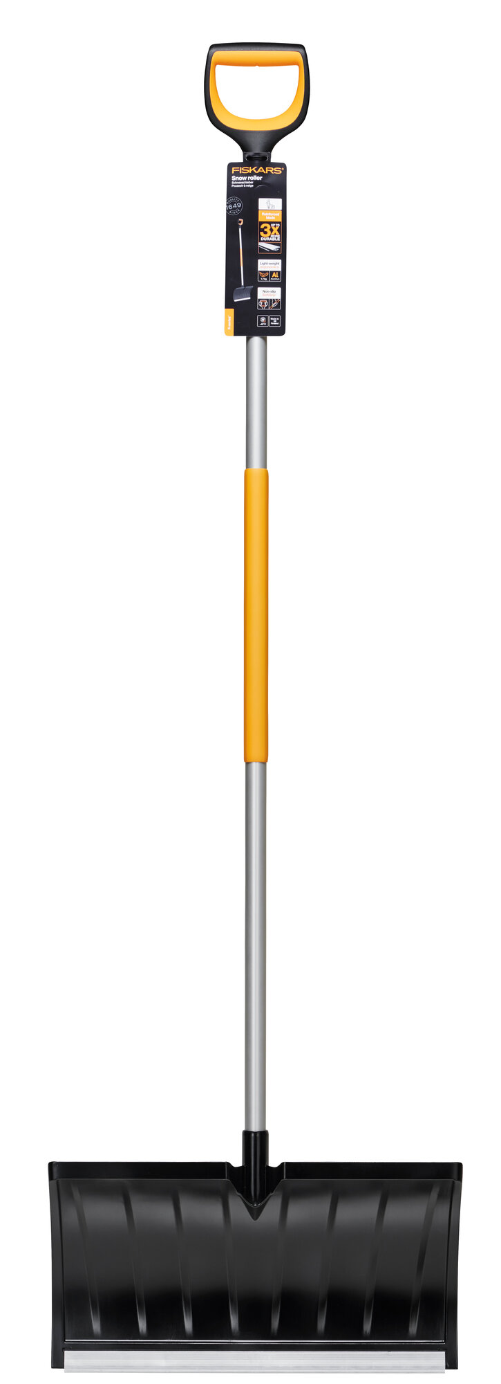 Лопата для уборки снега Fiskars 1057179 скрепер, алюминиевая, с черенком, ручкой, длина 173 см