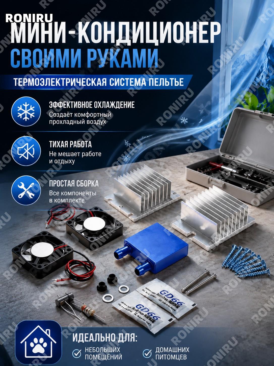 Мини-кондиционер DIY Kit, термоэлектрическая система Пельтье для охлаждения помещений и домашних животных для дома
