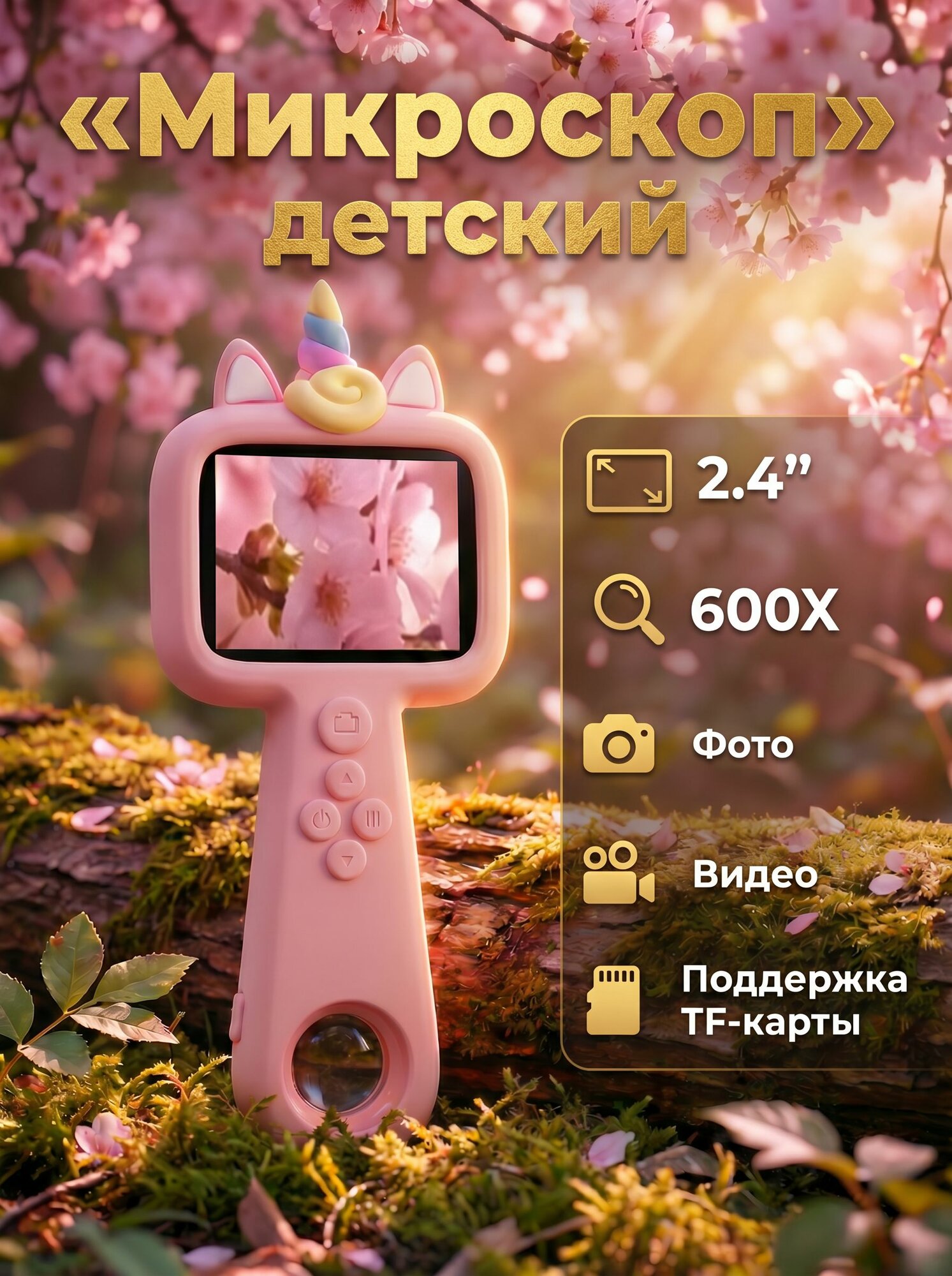Портативный микроскоп лупа детский для детей увеличение 60x ручной