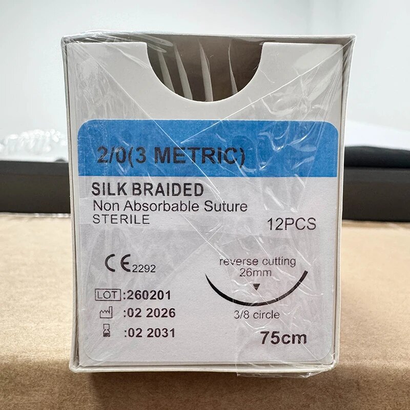 Одноразовые хирургические швы PGA 90 см для животных 12 шт. SILK-2-0-Reverse