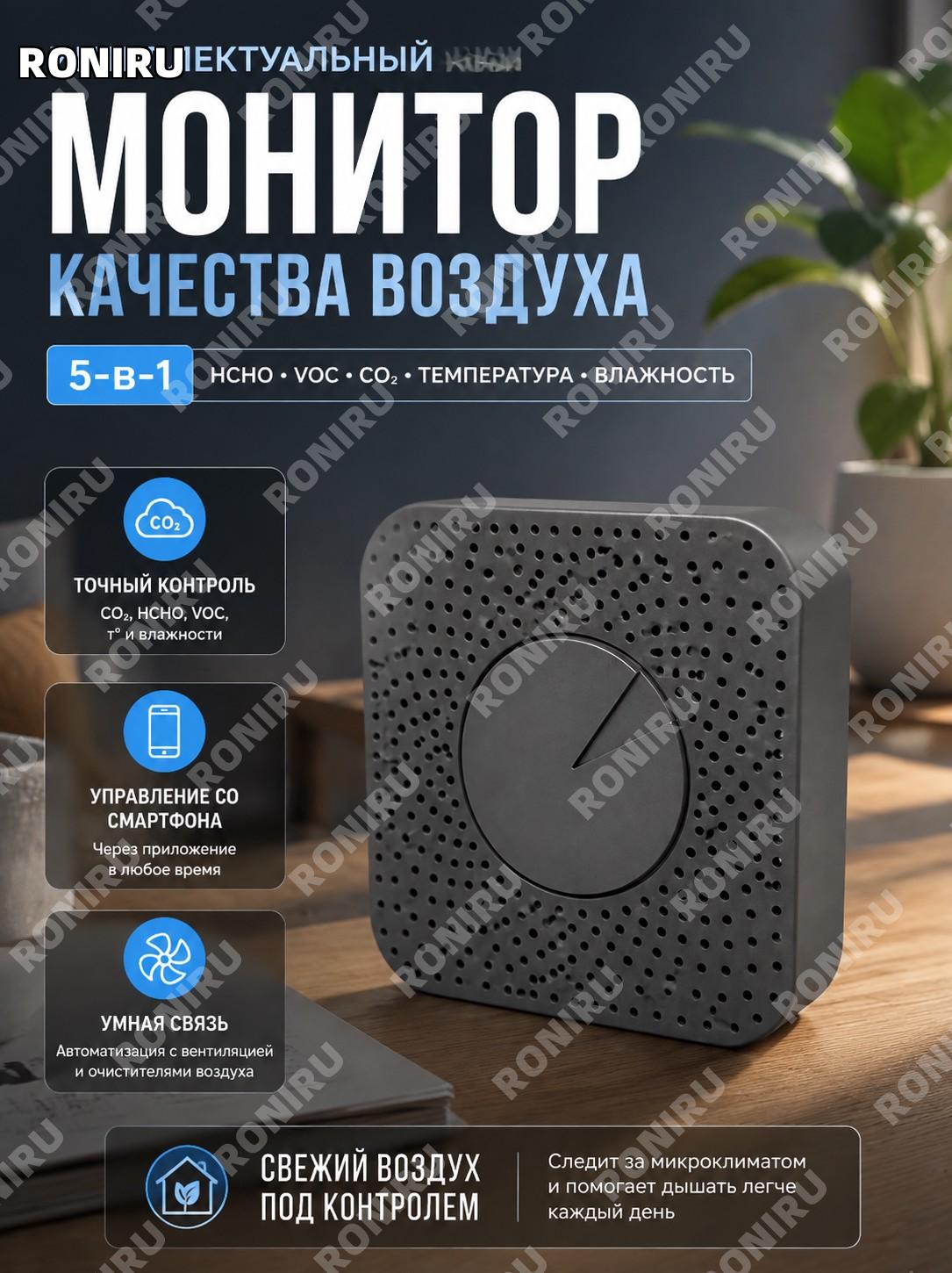 Интеллектуальный монитор воздуха Tuya WiFi 5-в-1, детектор HCHO/VOC/CO2 с измерением температуры и влажности дома