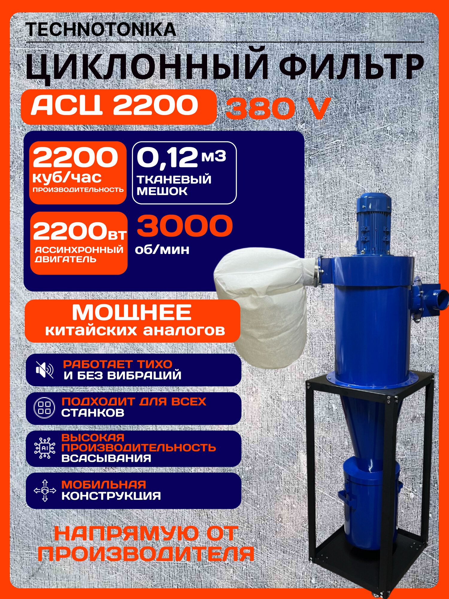 Циклон фильтр (вытяжная установка) TECHNOTONIKA АСЦ-2200 2,2 кВт 380v