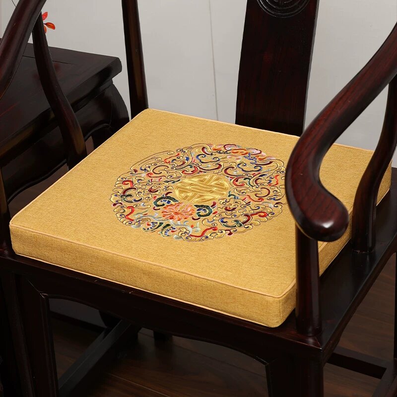 Подушка для стула из хлопка и льна с латексом, желтая, 50x44 см, с 5 см слоем латекса, антипролзая, для домашней мебели