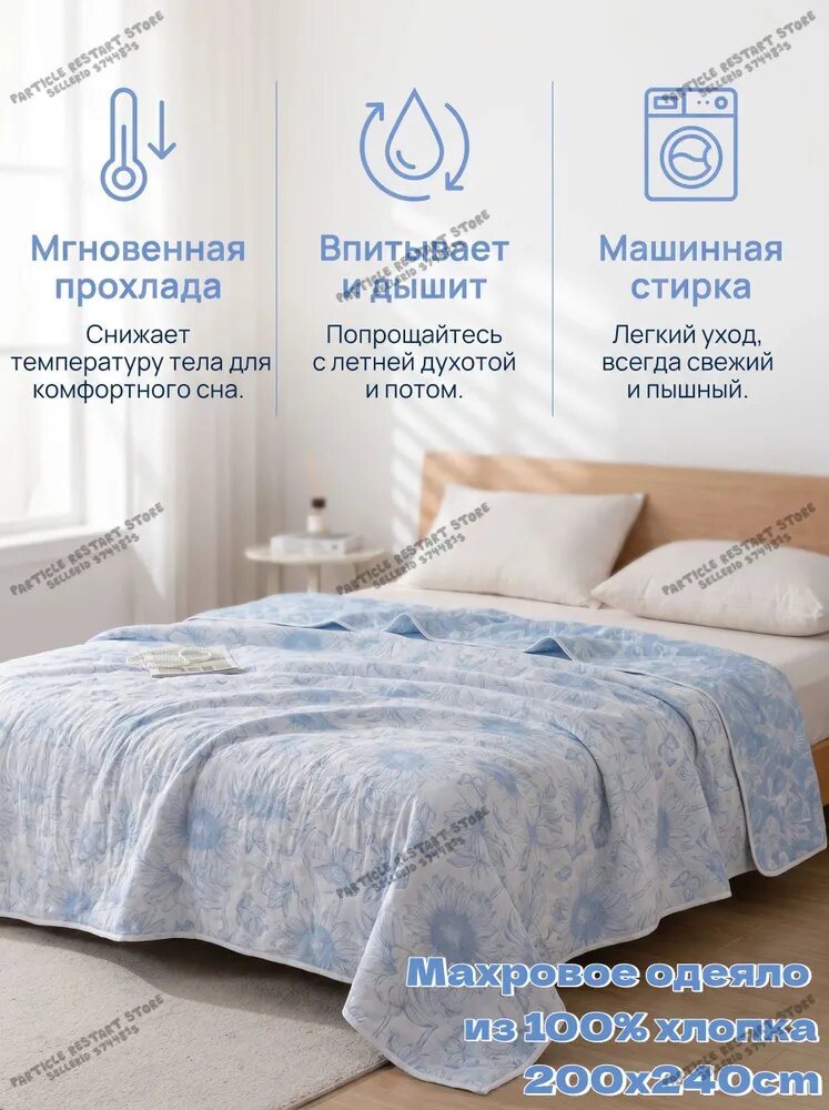 Одеяло Евро 200x240 см, Всесезонное, с наполнителем хлопок, комплект из 1 шт