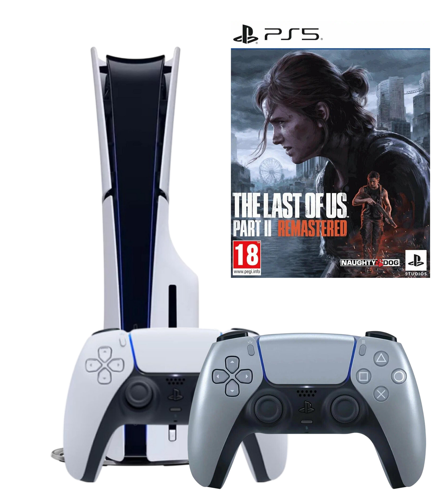 Игровая приставка PlayStation 5 Slim + 2й геймпад серебристый + игра Last of Us 2
