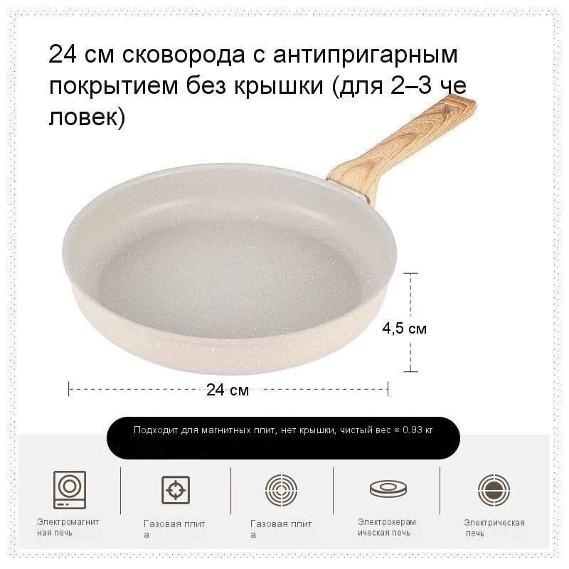 Сковорода 24 см с антипригарным покрытием без крышки (для 2-3 чел)