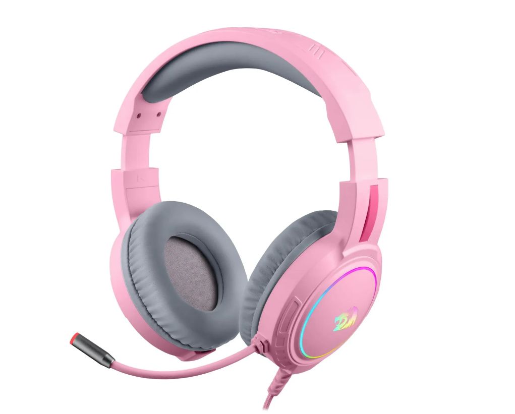 Игровые наушники с микрофоном REDRAGON Mento Розовые RGB 3.5мм