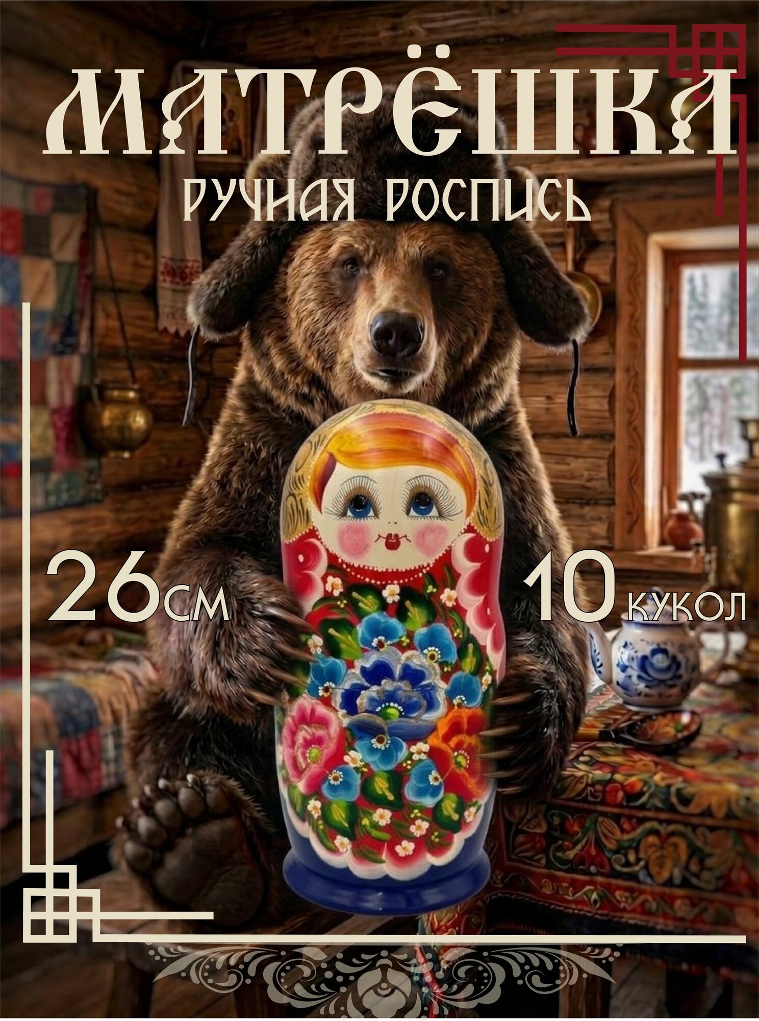 Матрешка деревянная 26см (10 кукол)