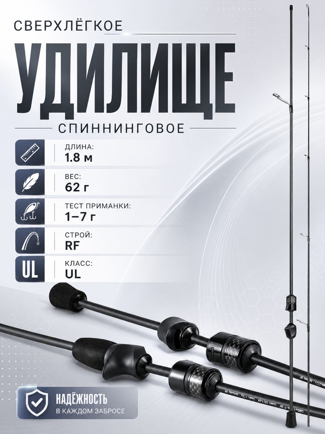 Удочка спиннинговая ультралайт 62 г, тест 1-7 г для ручьёв и рек
